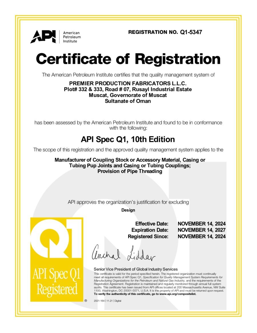 API Spec Q1 (10th Edition) Quality Management System – PROFAB